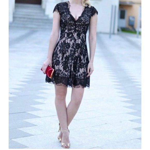 Dresses | Romance Black Lace Pink Inside Mini Dress Size S | Poshmark